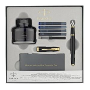 Parker IM Fountain Pen Kit, Black Lacquer with Gold Trim, Ink Bottle Refill, Ink Cartridge Refills, Ink Bottle Converter