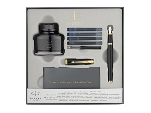 Parker IM Fountain Pen Kit, Black Lacquer with Gold Trim, Ink Bottle Refill, Ink Cartridge Refills, Ink Bottle Converter