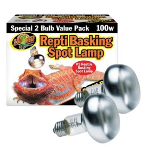 zoo med repti basking spot bulbs, 100 watt, e27 threaded base, set of 2 bulbs bundle with carolina custom cages' chlorhexidine solution 2%; 1 refill makes 32 oz. of working solution