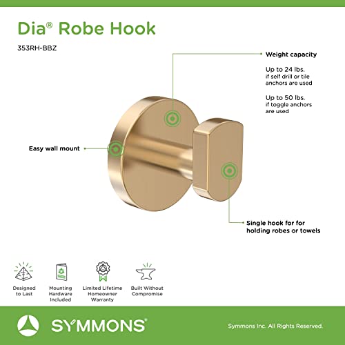 Symmons 353RH-BBZ Dia Wall-Mounted Robe Hook in Brushed Bronze