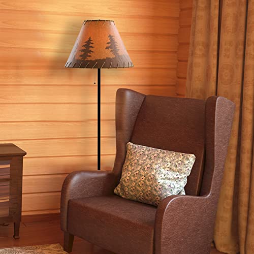 Catalina Lighting 58" Lodge Floor Lamp with Printed Pattern on Oil Paper Shade, Rope Stitched Trim and Pull Chain Switch