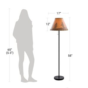 Catalina Lighting 58" Lodge Floor Lamp with Printed Pattern on Oil Paper Shade, Rope Stitched Trim and Pull Chain Switch