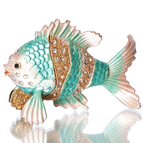 Waltz&F Tropical fish Trinket Box Hinged Hand-painted Animal Figurine Collectible Ring Holder