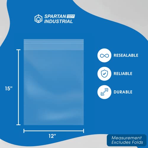 Spartan Industrial - (1000 Count) Crystal Clear Resealable Polypropylene Poly Bags for Packaging - Self Seal & Reinforced (12" X 15")