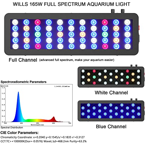 WILLS Aquarium Lights Dimmable Full Spectrum 165W Fish Tank LED Planted Aquarium Lights for Freshwater Saltwater LED Coral Reef(21.3"x6.7"x2.4")