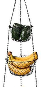 MALMO 3-Tier Wire Fruit Hanging Basket, Vegetable Kitchen Storage Basket, Iron Wire Black