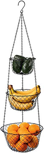 MALMO 3-Tier Wire Fruit Hanging Basket, Vegetable Kitchen Storage Basket, Iron Wire Black