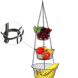 MALMO 3-Tier Wire Fruit Hanging Basket, Vegetable Kitchen Storage Basket, Iron Wire Black