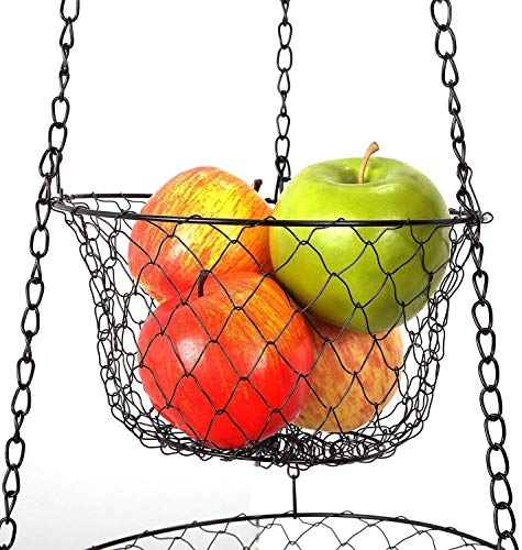 MALMO 3-Tier Wire Fruit Hanging Basket, Vegetable Kitchen Storage Basket, Iron Wire Black