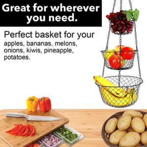 MALMO 3-Tier Wire Fruit Hanging Basket, Vegetable Kitchen Storage Basket, Iron Wire Black