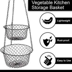 MALMO 3-Tier Wire Fruit Hanging Basket, Vegetable Kitchen Storage Basket, Iron Wire Black