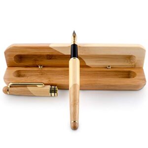 Gorgeous Bamboo Fountain Pen made of Luxury Wood with Refillable Converter, Beautiful Case Set and Medium Nib Point. Works Smoothly with International Disposable Cartridges. Fine Calligraphy Pens!