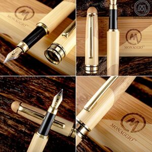 Gorgeous Bamboo Fountain Pen made of Luxury Wood with Refillable Converter, Beautiful Case Set and Medium Nib Point. Works Smoothly with International Disposable Cartridges. Fine Calligraphy Pens!