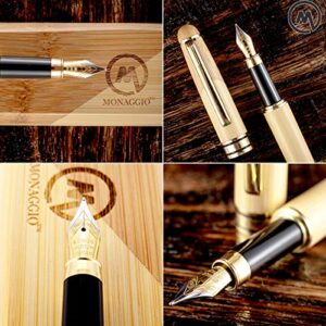 Gorgeous Bamboo Fountain Pen made of Luxury Wood with Refillable Converter, Beautiful Case Set and Medium Nib Point. Works Smoothly with International Disposable Cartridges. Fine Calligraphy Pens!