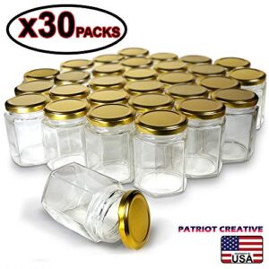 Hexagon Jars Gold Lid (30pcs 6.0 oz) Hexagon Glass Jars with 30pcs Gold Plastisol Lined Lids for Jam Honey Jelly Wedding Favors Baby Shower Favors Baby Food DIY Magnetic Spice Jars Crafts Canning Jar