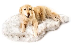 paw brands puprug faux fur memory foam orthopedic dog bed, premium memory foam base, ultra-soft faux fur cover, modern and attractive design (large/extra large - 50" l x 30" w, white curve)