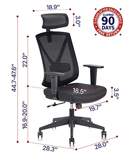 CLATINA Ergonomic High Mesh Swivel Executive Chair with Adjustable Height Head Arm Rest Lumbar Support and Upholstered Back for Home Office