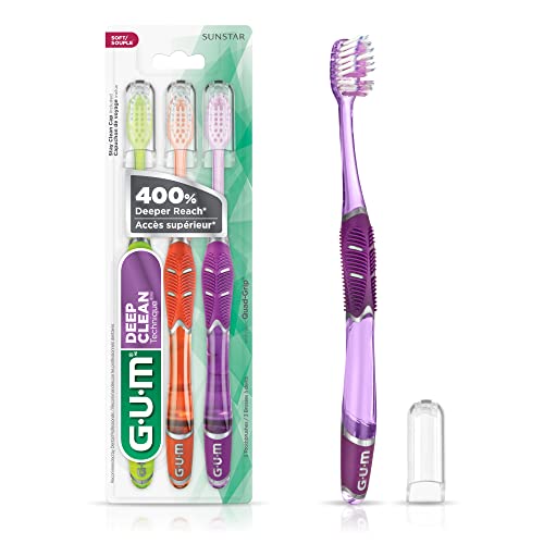 GUM - 525E Technique Deep Clean Toothbrush with Quad-Grip Handle, Compact Head & Soft Bristles, 3 Count