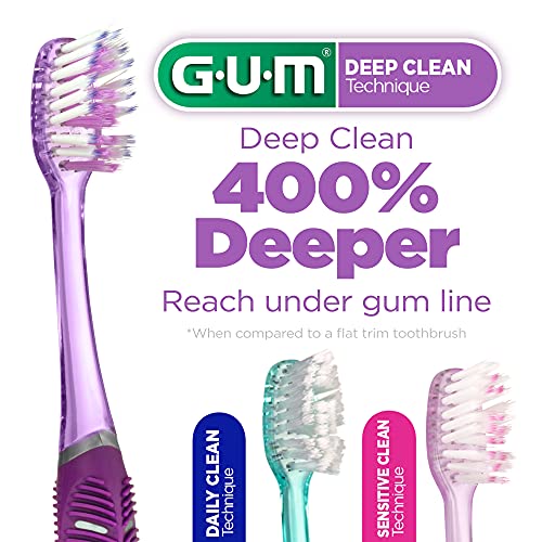 GUM - 525E Technique Deep Clean Toothbrush with Quad-Grip Handle, Compact Head & Soft Bristles, 3 Count