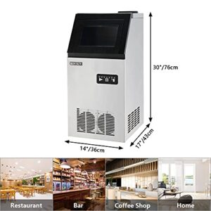 ROVSUN Stainless Steel Commercial Ice Maker Machine, Make 110lbs/24h, 24lbs Storage,Under Counter/Freestanding Automatic Ice Machine for Home Restaurant Bar Cafe