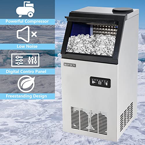 ROVSUN Stainless Steel Commercial Ice Maker Machine, Make 110lbs/24h, 24lbs Storage,Under Counter/Freestanding Automatic Ice Machine for Home Restaurant Bar Cafe