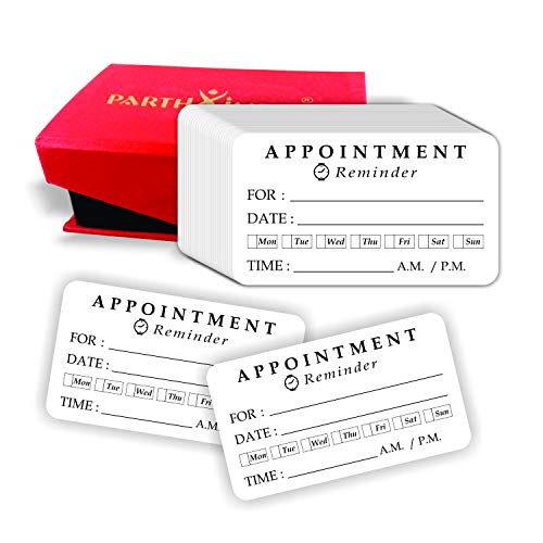 Appointment Reminder Cards - (Pack of 100) 3.5" x 2" White 14PT Cardstock Rounded Corner with Handmade Storage Box for Business Home Office Customer Service Meeting Day Date Time Planner