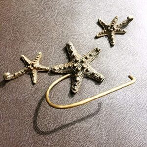 Living Explorers Small Decorative Starfish Antique Cast Brass Wall Hook and Hanger for Coat Towel Hat Bags