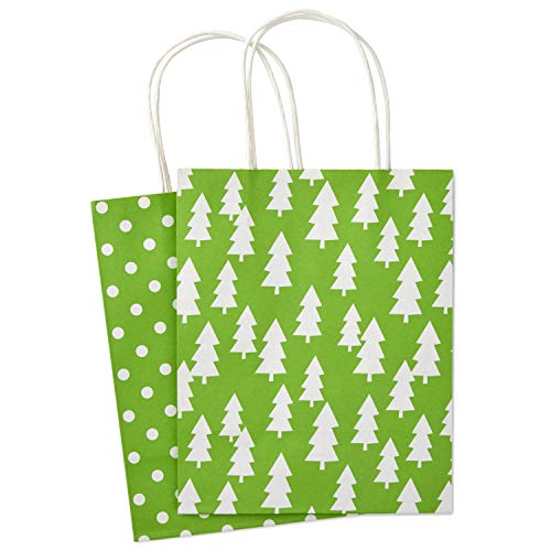 Hallmark 9" Medium Holiday Gift Bag Assortment (Pack of 12, Solids and Prints in Red, Green, Blue) Paper Gift Bags with Christmas Trees, Stripes, Polka Dots