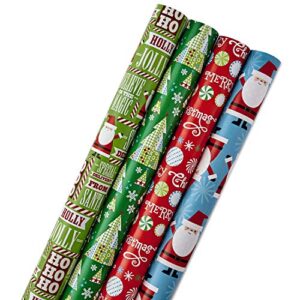 hallmark reversible quad pack wrapping paper (santa & trees, 4 gift wrap rolls)