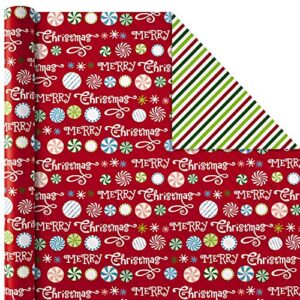 Hallmark Reversible Quad Pack Wrapping Paper (Santa & Trees, 4 Gift Wrap Rolls)