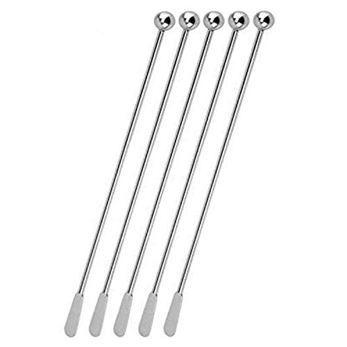 Jsdoin Stainless Steel Coffee Beverage Stirrers Stir Cocktail Drink Swizzle Stick with Small Rectangular Paddles (5 silver)