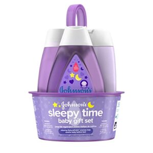 johnson's sleepy time bedtime baby gift set with relaxing naturalcalm aromas, bedtime baby bath shampoo, wash & lotion essentials, hypoallergenic & paraben-free, 4 items