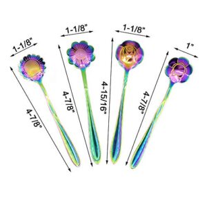 Flower Spoon Set - 8pcs DGQ Teaspoon Coffee Spoon Rainbow Color for Coffee Tea Mixing Ice Cream Dessert - 8 Diffient Pattern Colorful Mini Cutlery Set