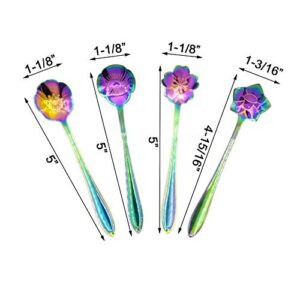 Flower Spoon Set - 8pcs DGQ Teaspoon Coffee Spoon Rainbow Color for Coffee Tea Mixing Ice Cream Dessert - 8 Diffient Pattern Colorful Mini Cutlery Set