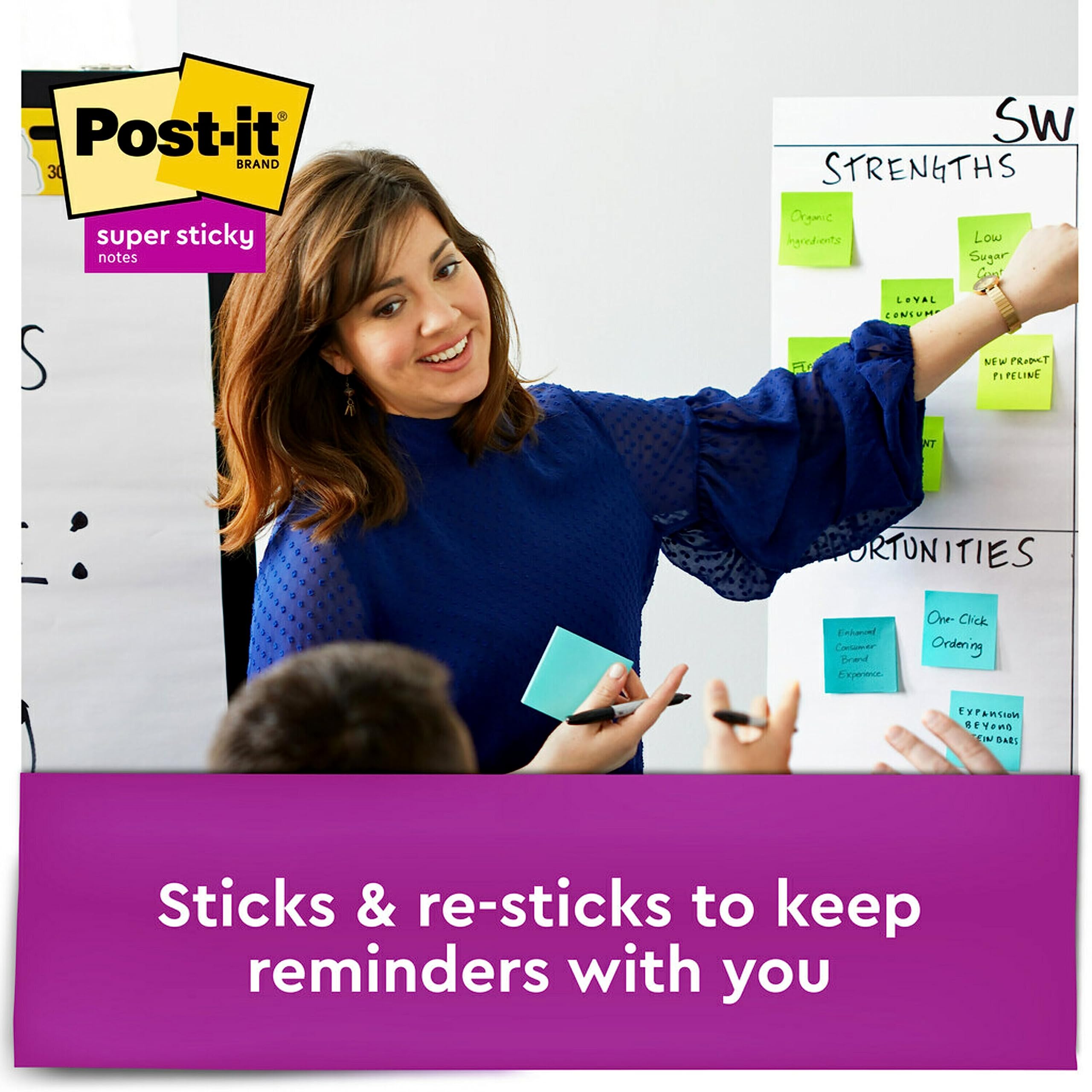 Post-it Super Sticky Notes, 3 in x 3 in, 1 Cube, 2x the Sticking Power, Bright Colors, Recyclable (2027-SSGFA)