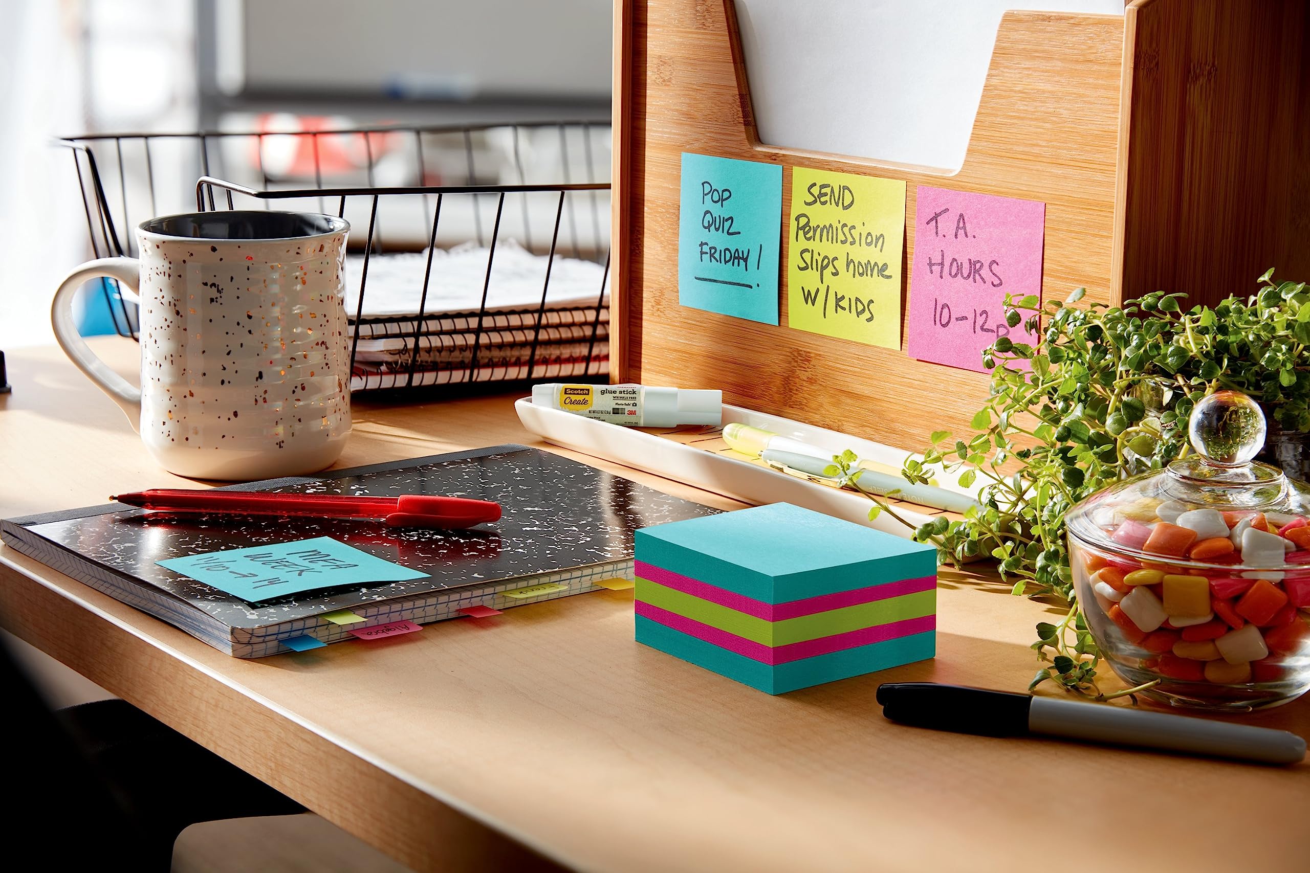 Post-it Super Sticky Notes, 3 in x 3 in, 1 Cube, 2x the Sticking Power, Bright Colors, Recyclable (2027-SSGFA)