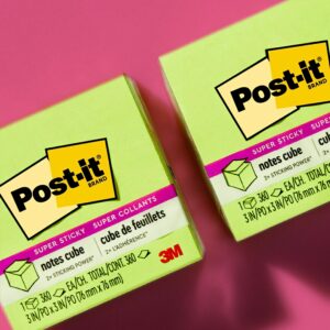 Post-it Super Sticky Notes, 3 in x 3 in, 1 Cube, 2x the Sticking Power, Bright Colors, Recyclable (2027-SSGFA)