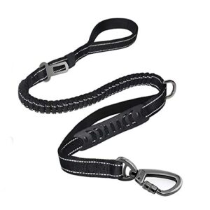 fashion&cool heavy duty dog leash especially large dogs up to 150lbs, 4-6 ft reflective dog walking training shock absorbing bungee leash car seat belt buckle, 2 padded traffic handle extra control