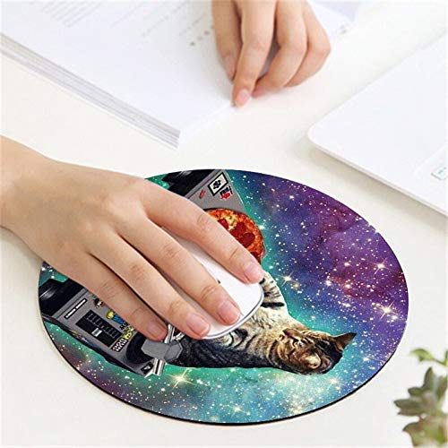 Mouse Pad,New Top Funny Space Cat and Pizza Pattern Round Mouse Pad Non-Slip Rubber Mousepad Office Accessories Desk Decor Mouse Pads for Computers Laptop