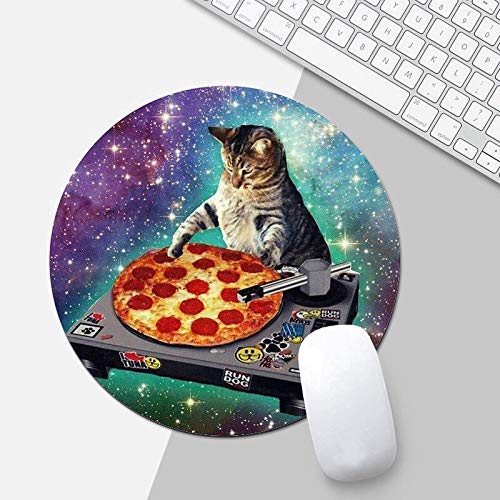 Mouse Pad,New Top Funny Space Cat and Pizza Pattern Round Mouse Pad Non-Slip Rubber Mousepad Office Accessories Desk Decor Mouse Pads for Computers Laptop