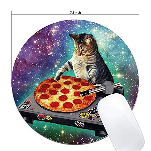 Mouse Pad,New Top Funny Space Cat and Pizza Pattern Round Mouse Pad Non-Slip Rubber Mousepad Office Accessories Desk Decor Mouse Pads for Computers Laptop