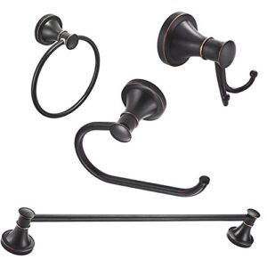 besy oil rubbed bronze 4 piece bathroom accessories set (single towel bar, towel ring, toilet paper holder, double towel hooks), wall mounted bath hardware accessory fixtures set