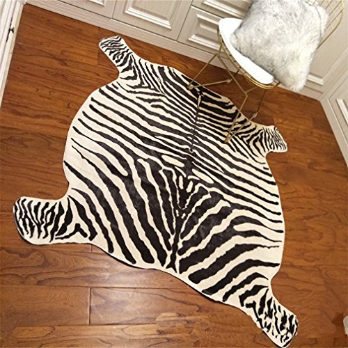 Zebra Print Rug Faux Animal Printed Skin Area Rug Carpets for Home,Living Room, Office ，Yellowish Cream Color (4.9x4.6 Feet)