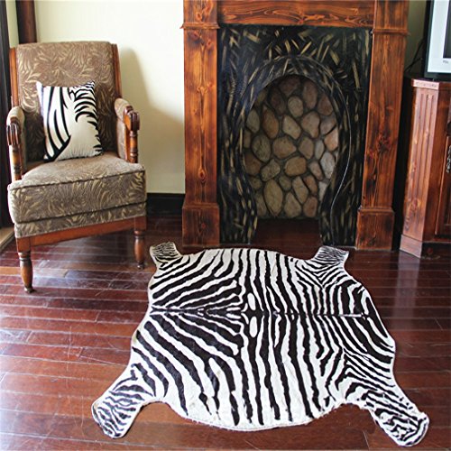 Zebra Print Rug Faux Animal Printed Skin Area Rug Carpets for Home,Living Room, Office ，Yellowish Cream Color (4.9x4.6 Feet)