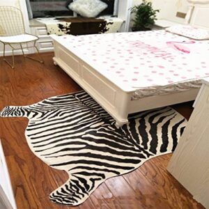 Zebra Print Rug Faux Animal Printed Skin Area Rug Carpets for Home,Living Room, Office ，Yellowish Cream Color (4.9x4.6 Feet)