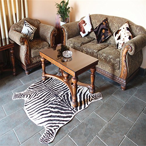 Zebra Print Rug Faux Animal Printed Skin Area Rug Carpets for Home,Living Room, Office ，Yellowish Cream Color (4.9x4.6 Feet)