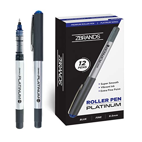 ZBRANDS // Platinum Roller Pens, Pack of 12, 0.5mm Micro Point Rollerball (Blue)