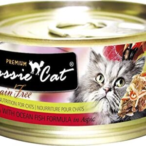 Fussie Cat Premium Canned Grain Free Cat Wet Food - Variety Bundle 4 Flavors Pack with HS Pet Food Bowl (12 Cans) (Tuna & Ocean Fish- Tuna & Salmon - Tuna & Shrimp - Tuna & Chicken) (2.82 Oz)