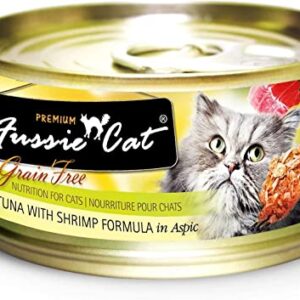 Fussie Cat Premium Canned Grain Free Cat Wet Food - Variety Bundle 4 Flavors Pack with HS Pet Food Bowl (12 Cans) (Tuna & Ocean Fish- Tuna & Salmon - Tuna & Shrimp - Tuna & Chicken) (2.82 Oz)