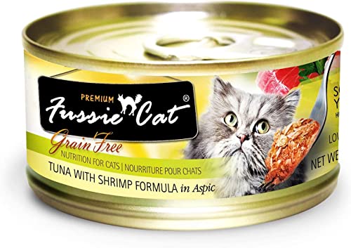 Fussie Cat Premium Canned Grain Free Cat Wet Food - Variety Bundle 4 Flavors Pack with HS Pet Food Bowl (12 Cans) (Tuna & Ocean Fish- Tuna & Salmon - Tuna & Shrimp - Tuna & Chicken) (2.82 Oz)